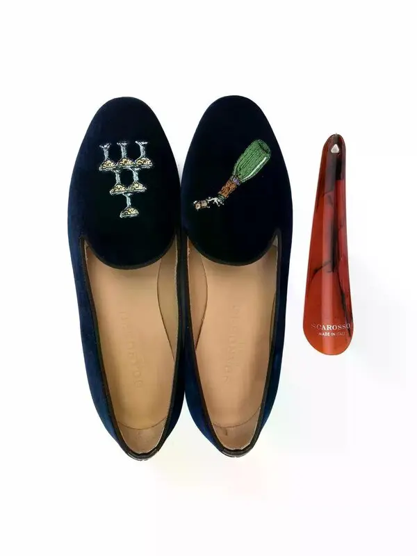 SCAROSSO Velvet Embroidered Slippers