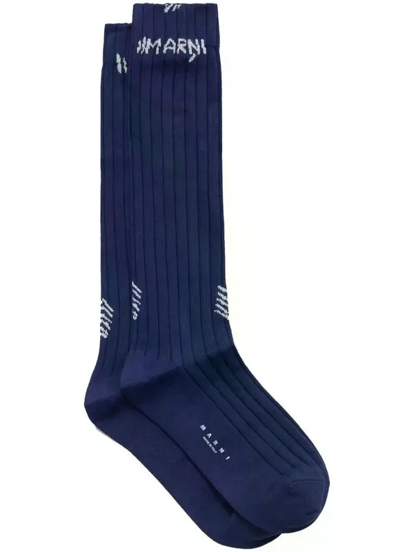 Marni Logo Woven Ribbed Socks - Blue