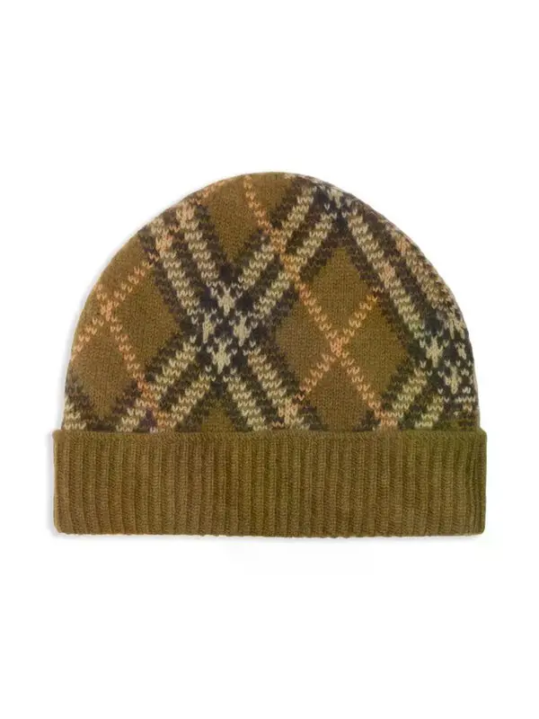 Burberry Cashmere Blend Intarsia Knit Beanie