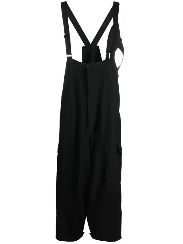 Yohji Yamamoto Drop-crotch Wool Suspender Trousers - Black
