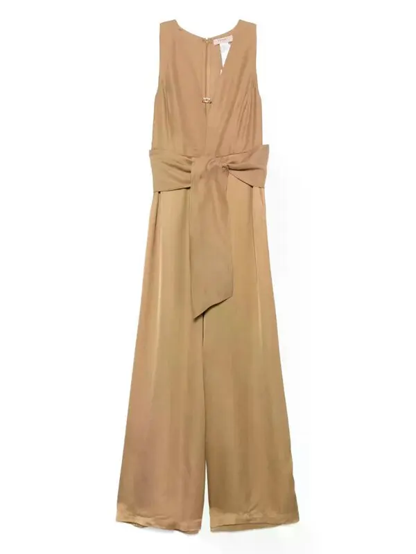TWINSET Sleeveless V-neck Satin Jumpsuit With Flared Hem - Brown