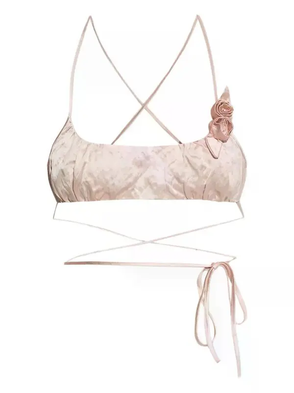 Blumarine Rose-appliqué Crinkled-satin Top - Pink
