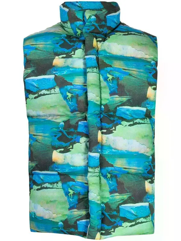 ERL Printed Quilted Puffer Gilet - Blue