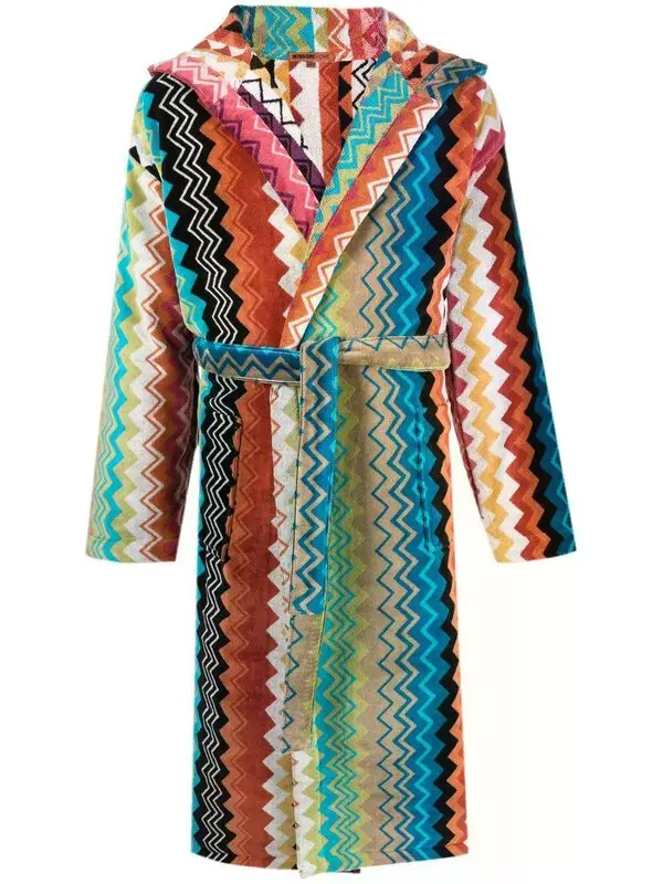 Missoni Giacomo Belted Hooded Bathrobe - Blue