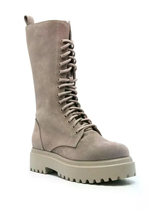 LE SILLA Grey Suede Lace-up Combat Boots