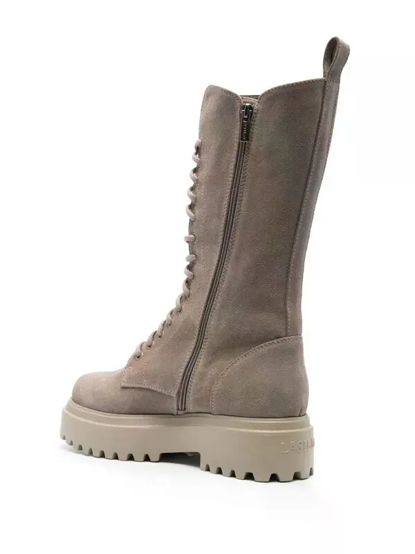 LE SILLA Grey Suede Lace-up Combat Boots