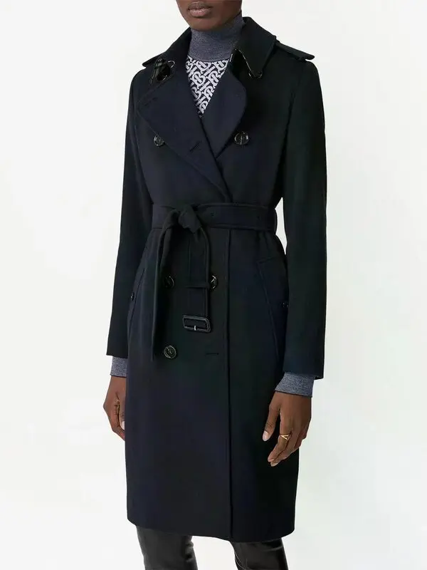 Burberry Kensington Cashmere Trench Coat - Blue