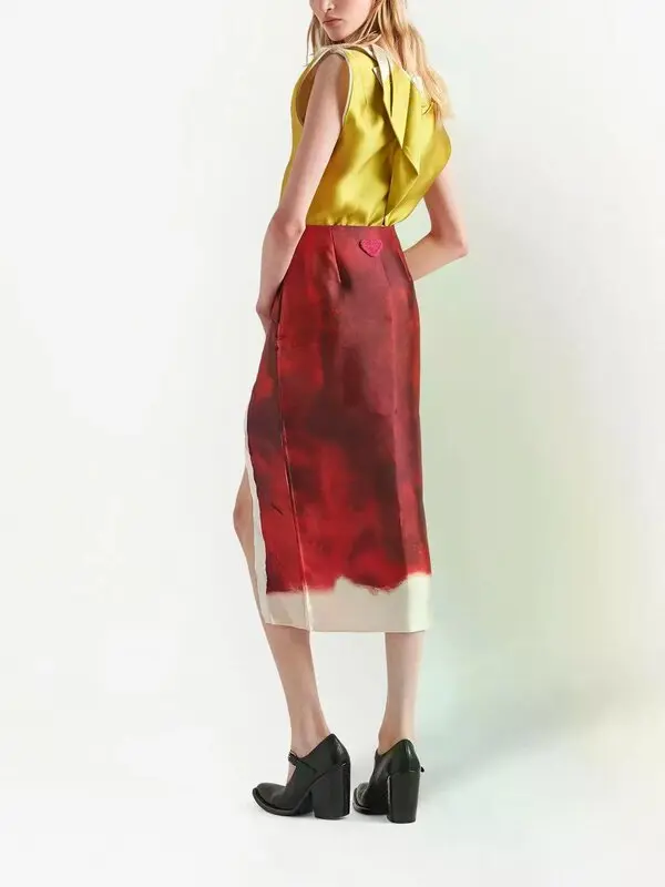Prada Abstract-print Satin Midi Skirt