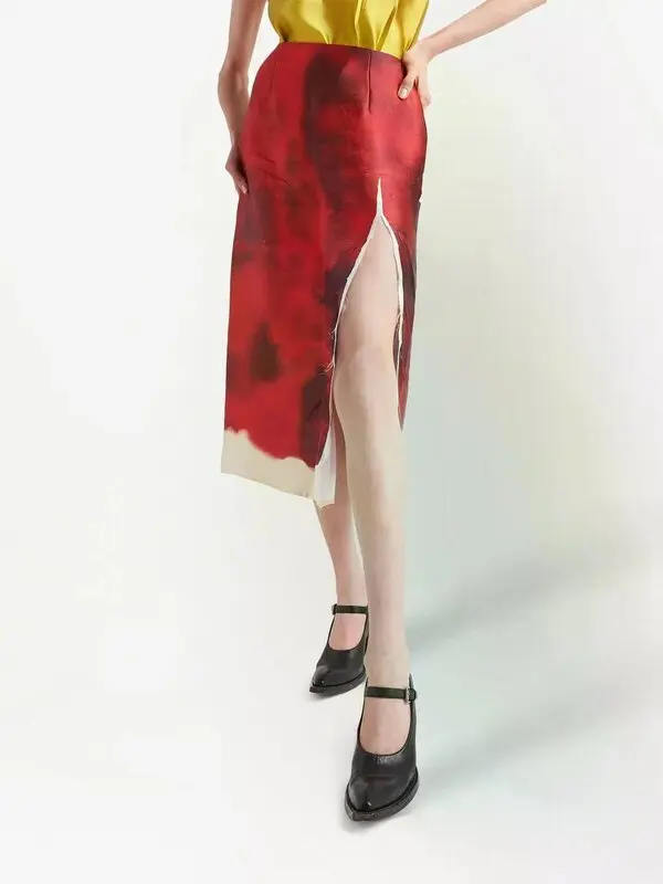 Prada Abstract-print Satin Midi Skirt