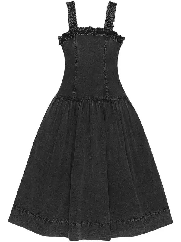 GANNI Ruffle-detail Midi Dress - Black