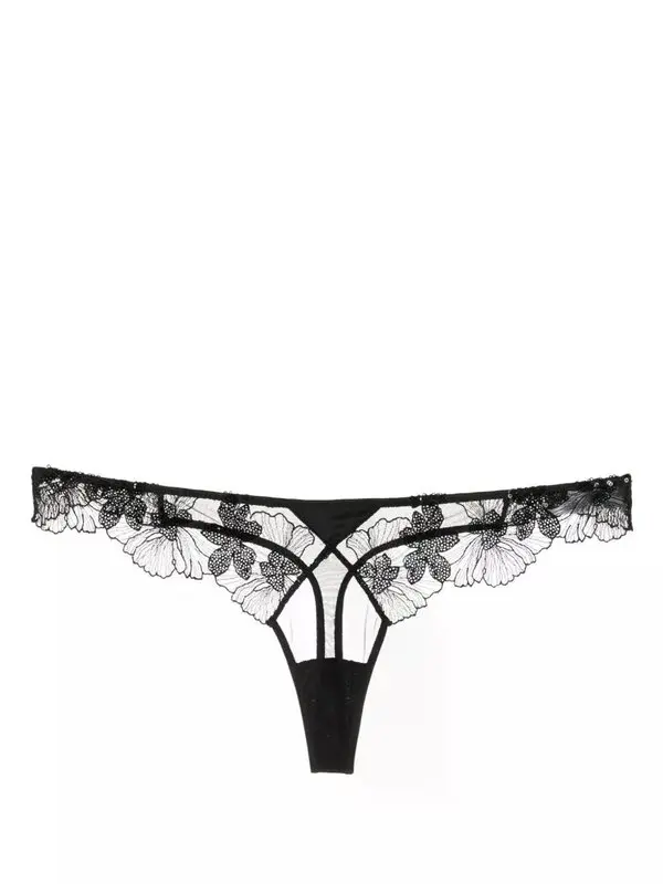FLEUR DU MAL Sequin Violet Floral-lace Thong