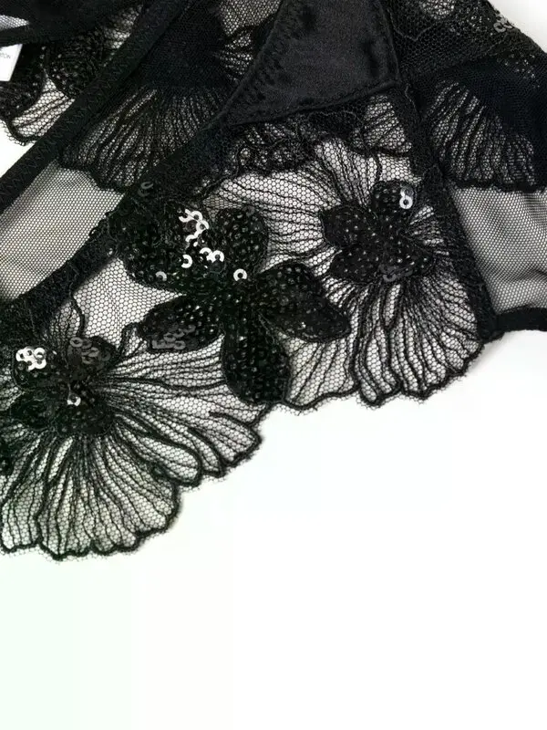 FLEUR DU MAL Sequin Violet Floral-lace Thong