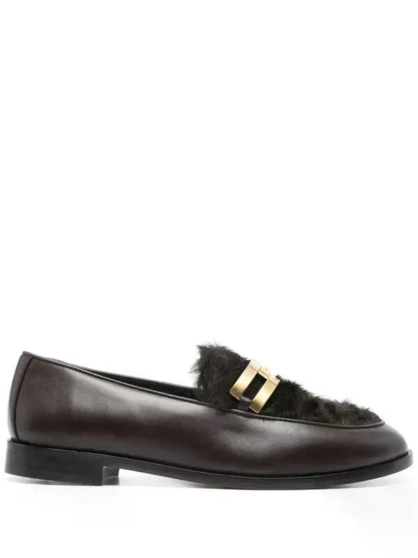 AQUAZZURA Shearling-trim Leather Loafers