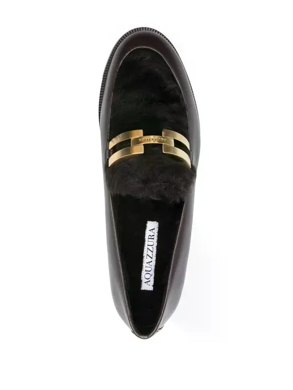 AQUAZZURA Shearling-trim Leather Loafers