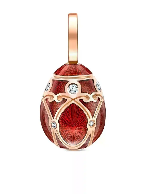 Faberge 18kt Rose Gold Heritage Egg Diamond Charm - Red