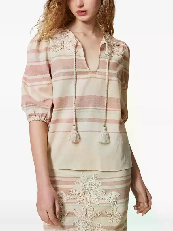 TWINSET Striped Embroidered Blouse