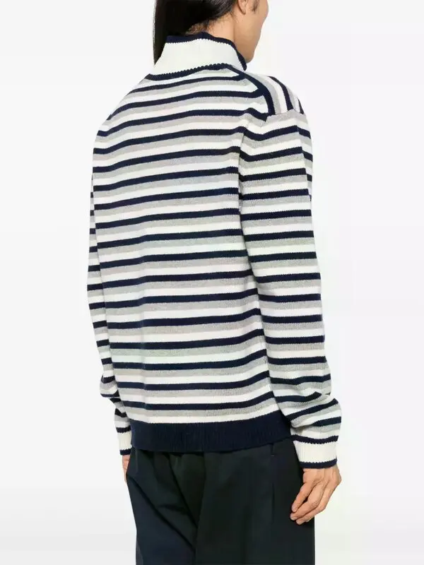 Maison Kitsuné Fox Head Intarsia Striped Jumper - Blue