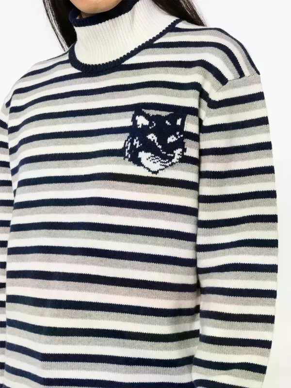 Maison Kitsuné Fox Head Intarsia Striped Jumper - Blue