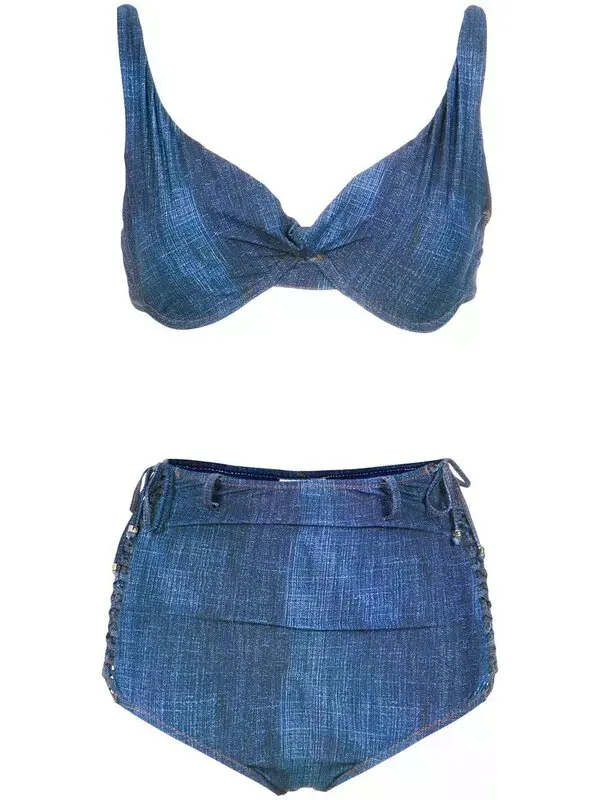 AMIR SLAMA High-waist Denim Bikini Set - Blue