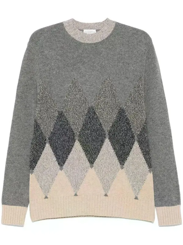 BALLANTYNE Argyle-intarsia Knit Wool Sweater - Grey