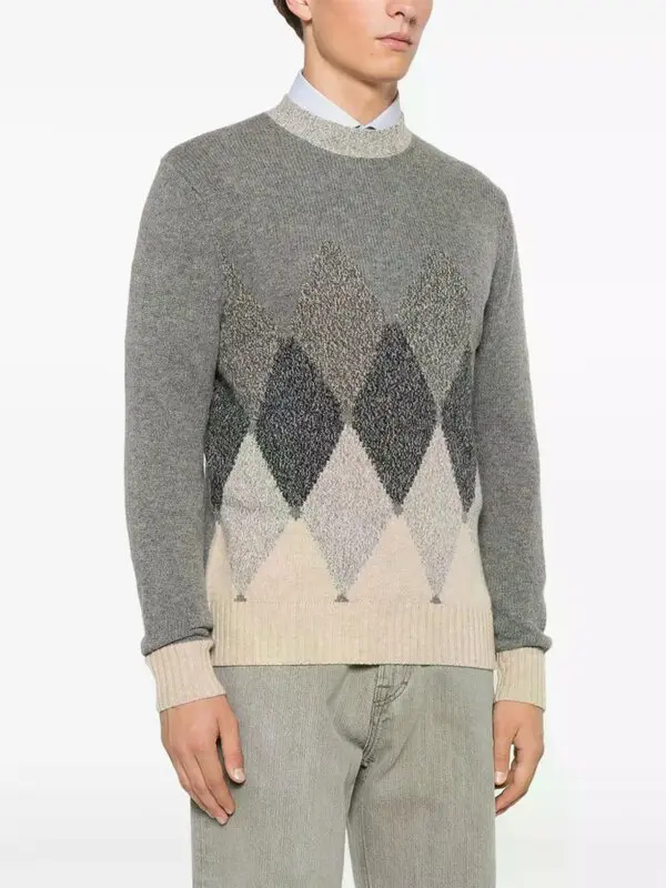 BALLANTYNE Argyle-intarsia Knit Wool Sweater - Grey