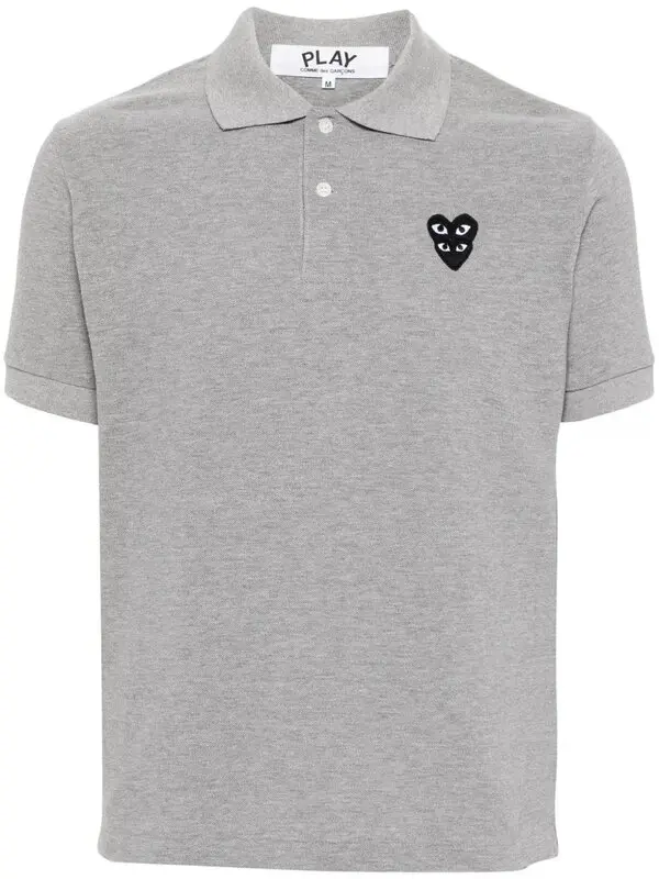 Play Comme Des Garcon Heart-patch Cotton Polo Shirt - Grey