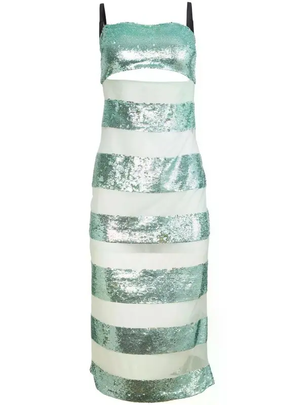 FLEUR DU MAL Sequin-stripe Midi Dress