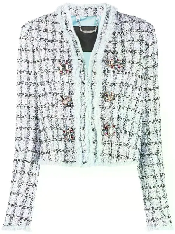 Philipp Plein Single-breasted Tweed Blazer - Blue