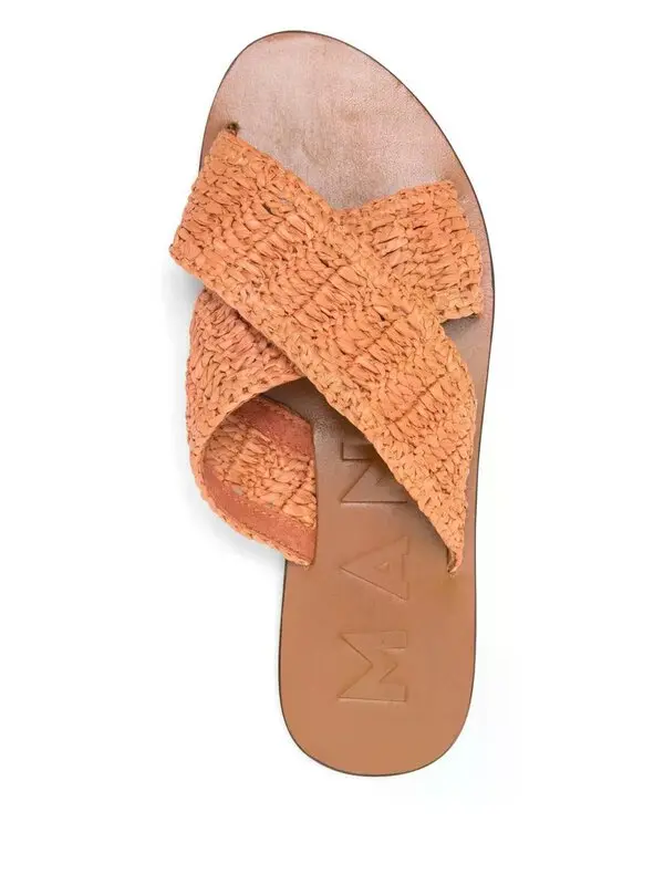 Manebí Raffia Crossover Strap Flats - Orange
