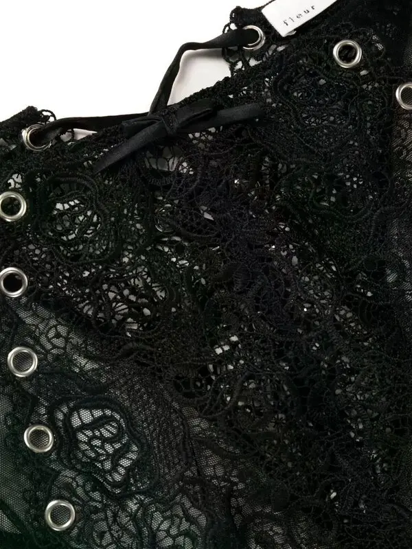 FLEUR DU MAL Eyelet-embellished Lace-up Panty
