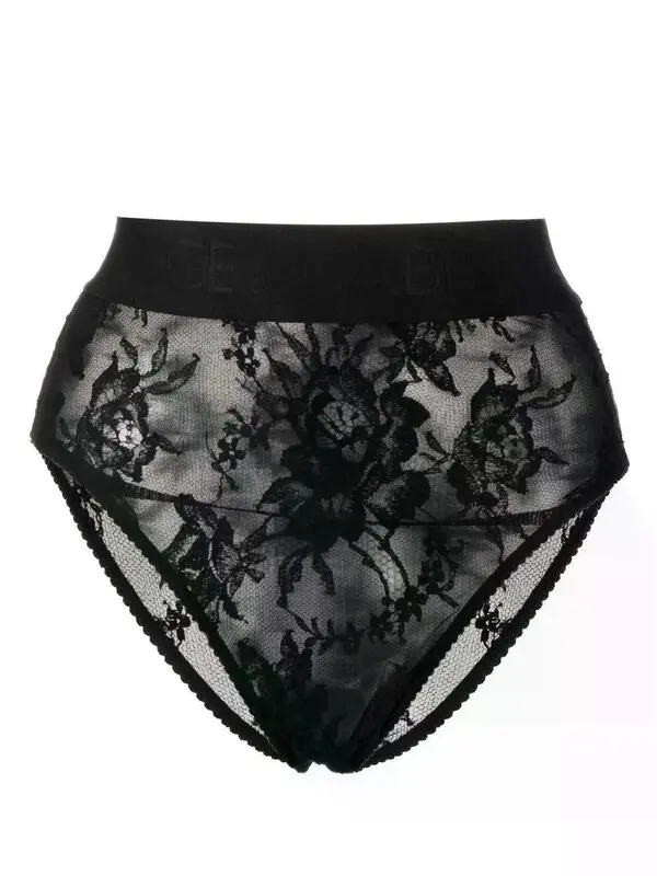 Dolce & Gabbana Floral-lace High-waist Briefs - Black