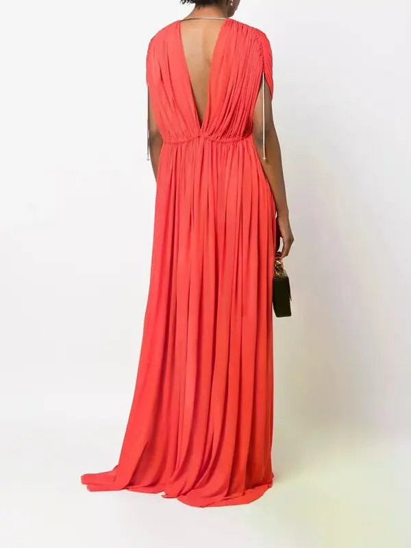 LANVIN V-neck Pleated Gown - Red