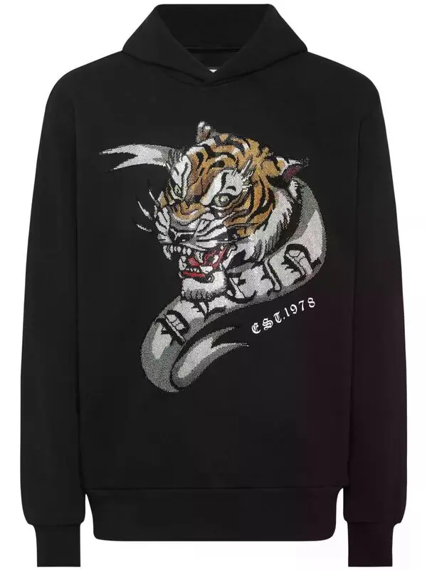 Philipp Plein Crystal Embellished Tattoo Hoodie - Black