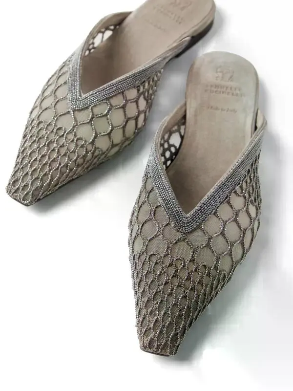 Brunello Cucinelli Monili-embellished Suede Mules
