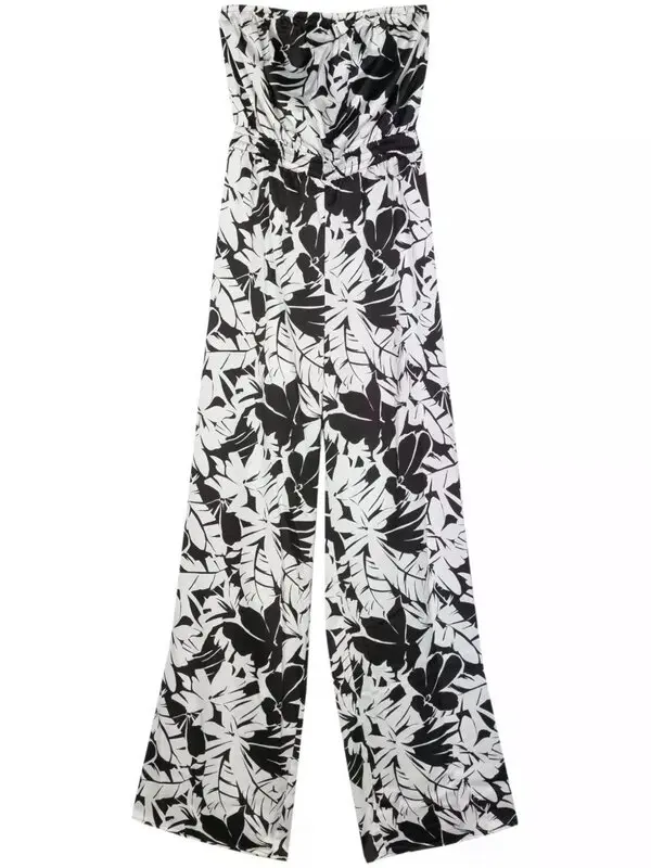 Michael Kors Palm Tree-print Satin Jumpsuit - Black