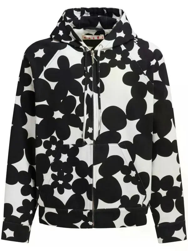Marni Floral-print Cotton Hoodie - Black