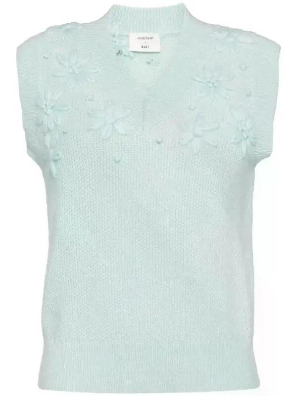 ONEFIFTEEN Floral-embroidered Knitted Vest