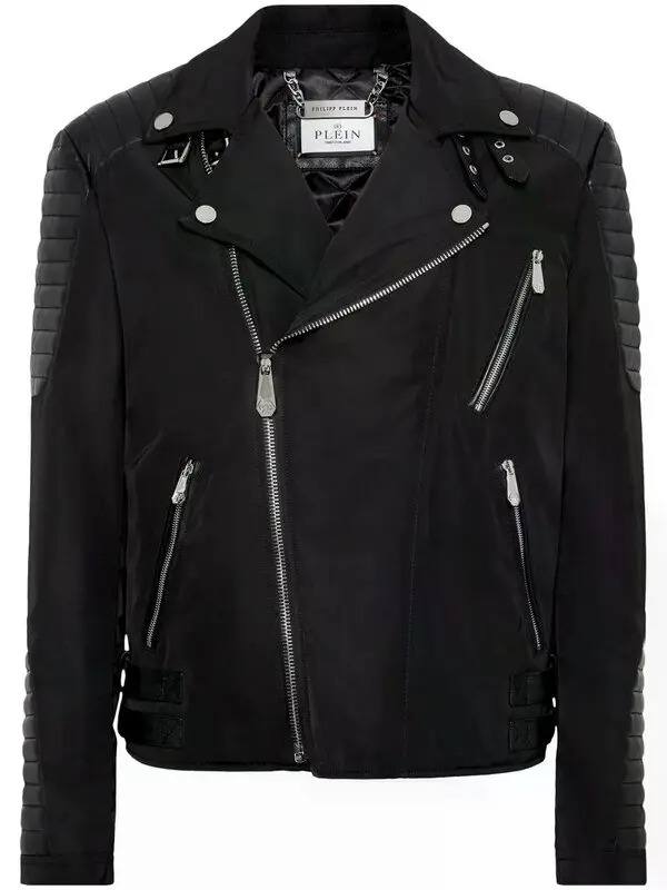 Philipp Plein Padded Leather Biker Jacket - Black