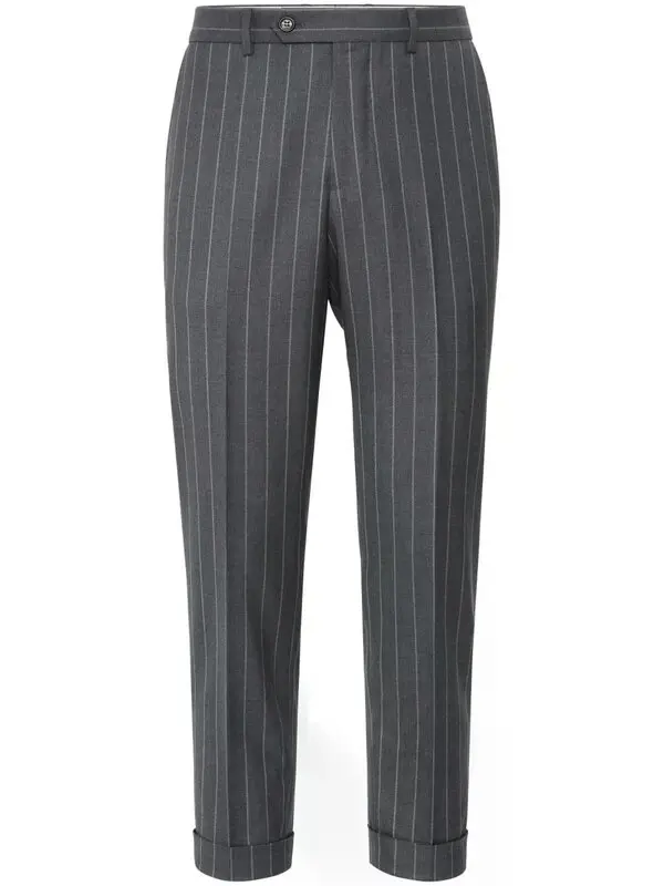 Brunello Cucinelli Striped Virgin Wool Trousers - Grey