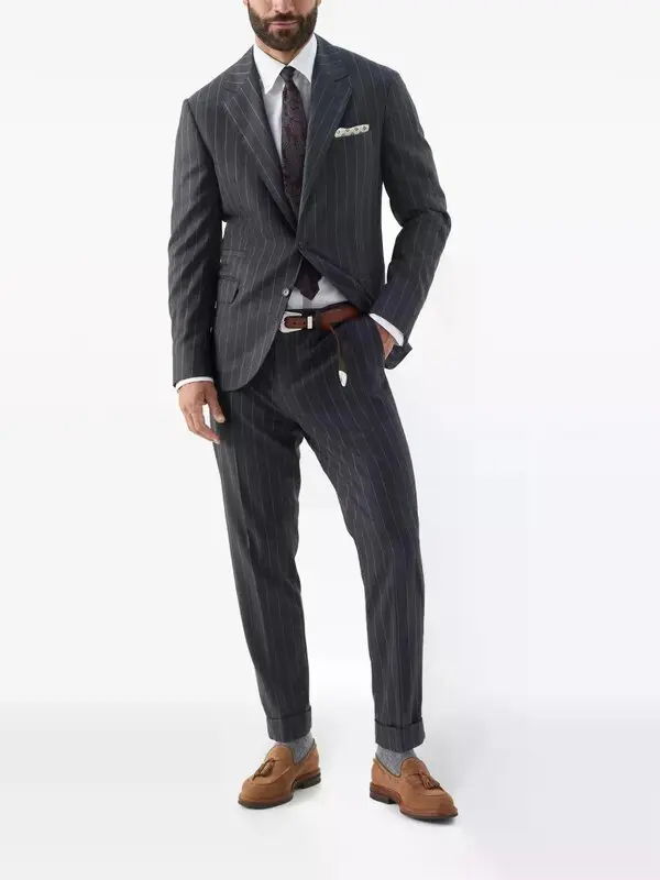 Brunello Cucinelli Striped Virgin Wool Trousers - Grey