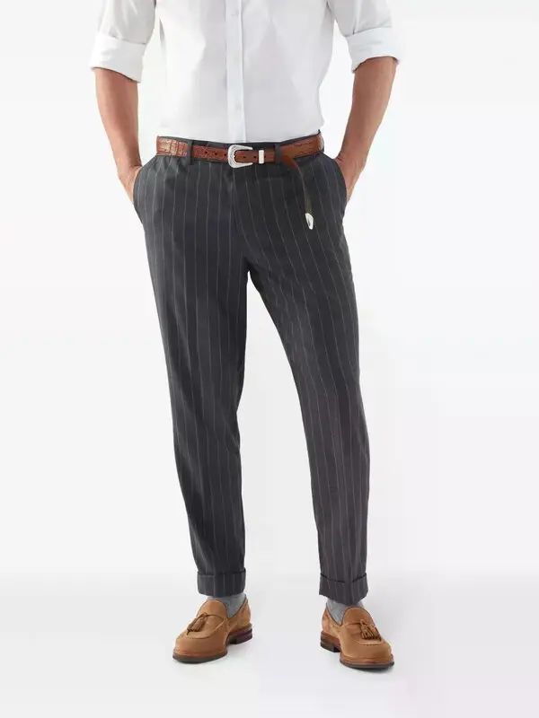 Brunello Cucinelli Striped Virgin Wool Trousers - Grey