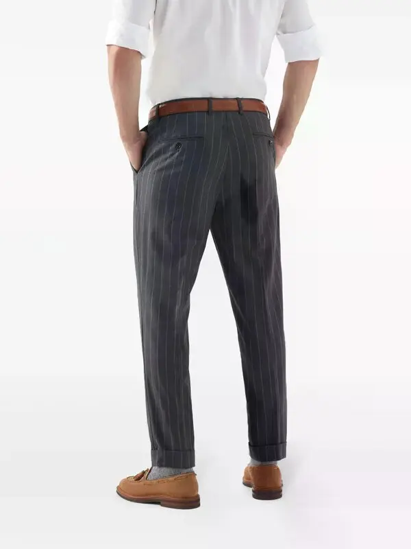 Brunello Cucinelli Striped Virgin Wool Trousers - Grey