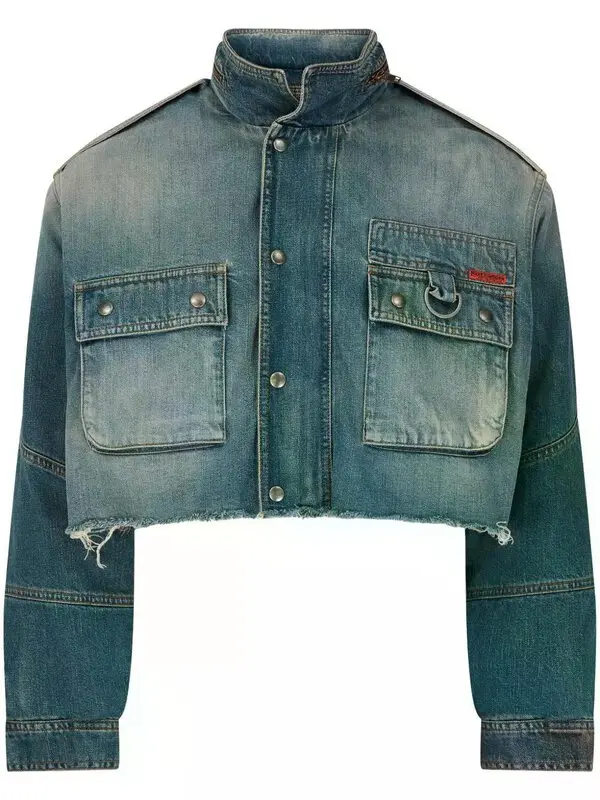 Martine Rose Logo-patch Cropped Denim Jacket - Blue