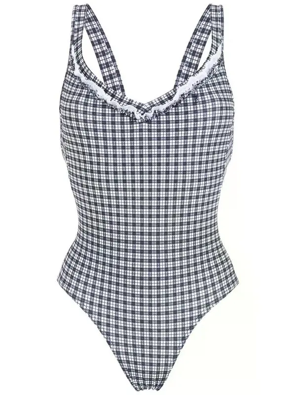 AMIR SLAMA Check Print Swimsuit - Black