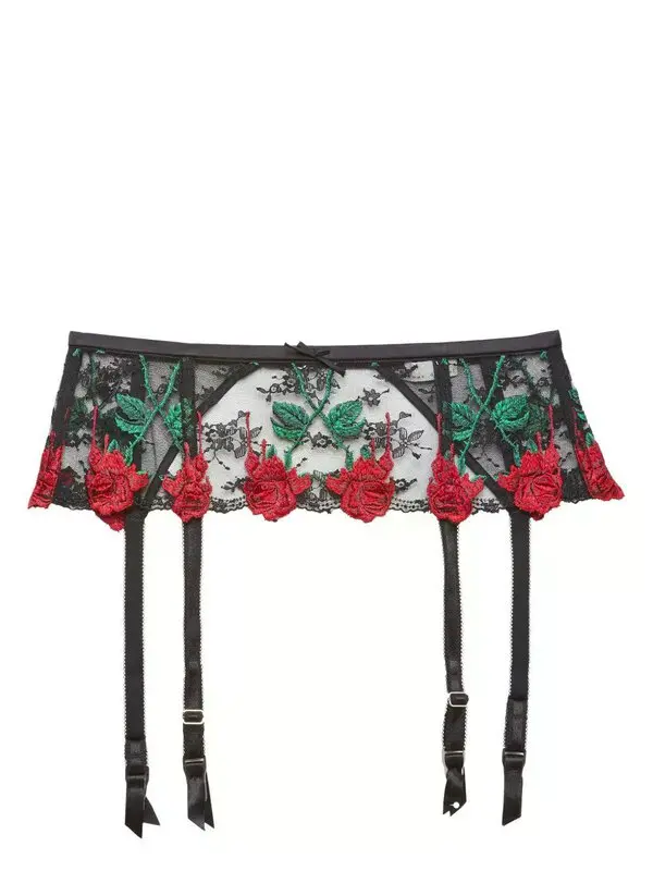 FLEUR DU MAL Vampire Rose Embroidered Garter Belt - Black