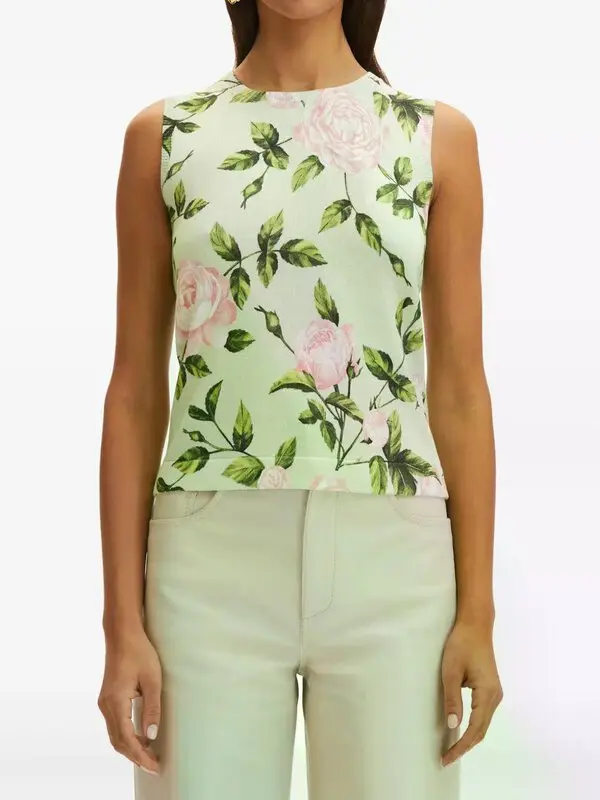 Oscar De La Renta Rose-print Sleeveless Top
