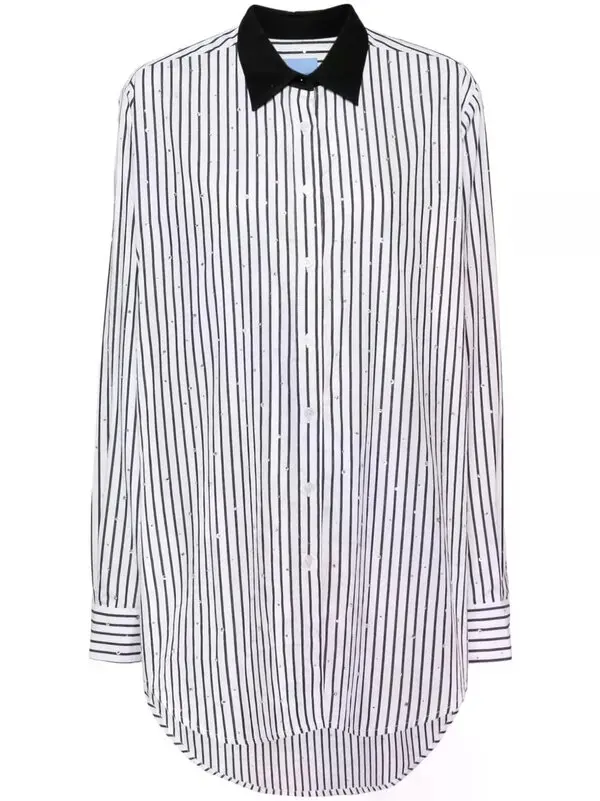MACGRAW Striped Oversized Shirt With Crystal Embellishments - Black