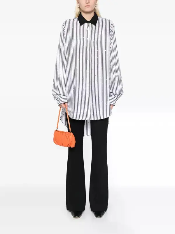 MACGRAW Striped Oversized Shirt With Crystal Embellishments