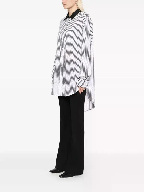 MACGRAW Striped Oversized Shirt With Crystal Embellishments