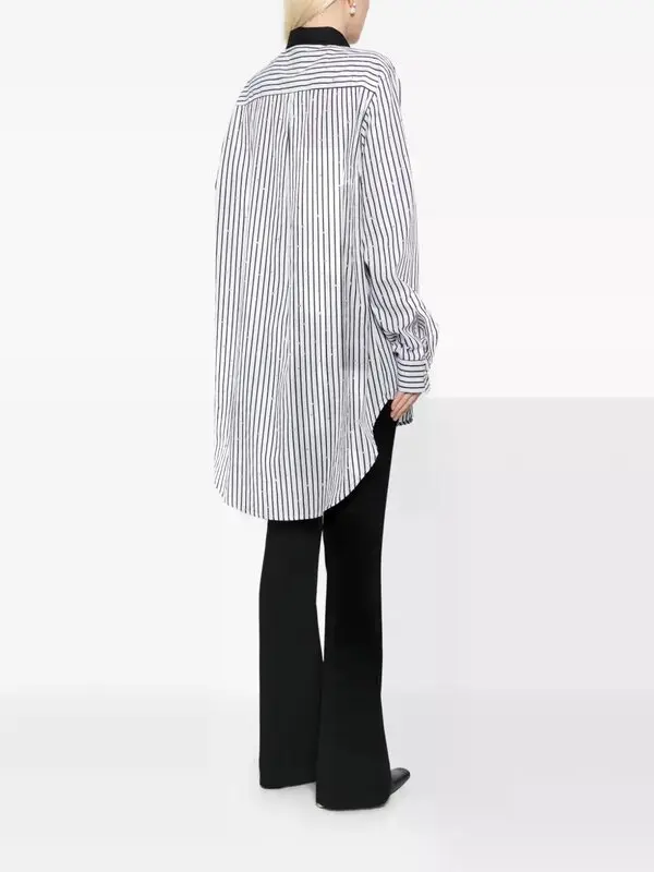 MACGRAW Striped Oversized Shirt With Crystal Embellishments